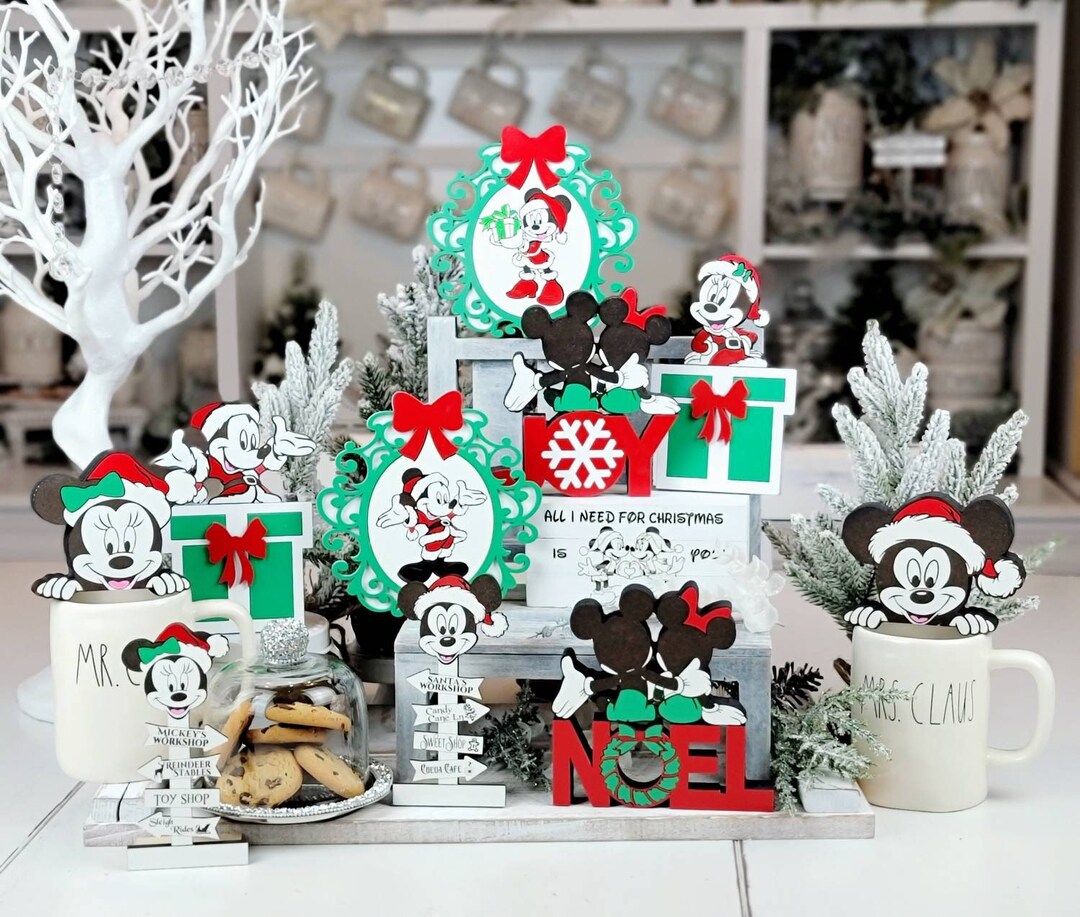 Mickey Christmas Tiered Tray Decor, Mickey and Minnie Tray Signs ...