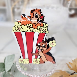 Retro Chip 'n Dale Wooden Popcorn Bucket Disney Tiered Tray Decor Movie ...
