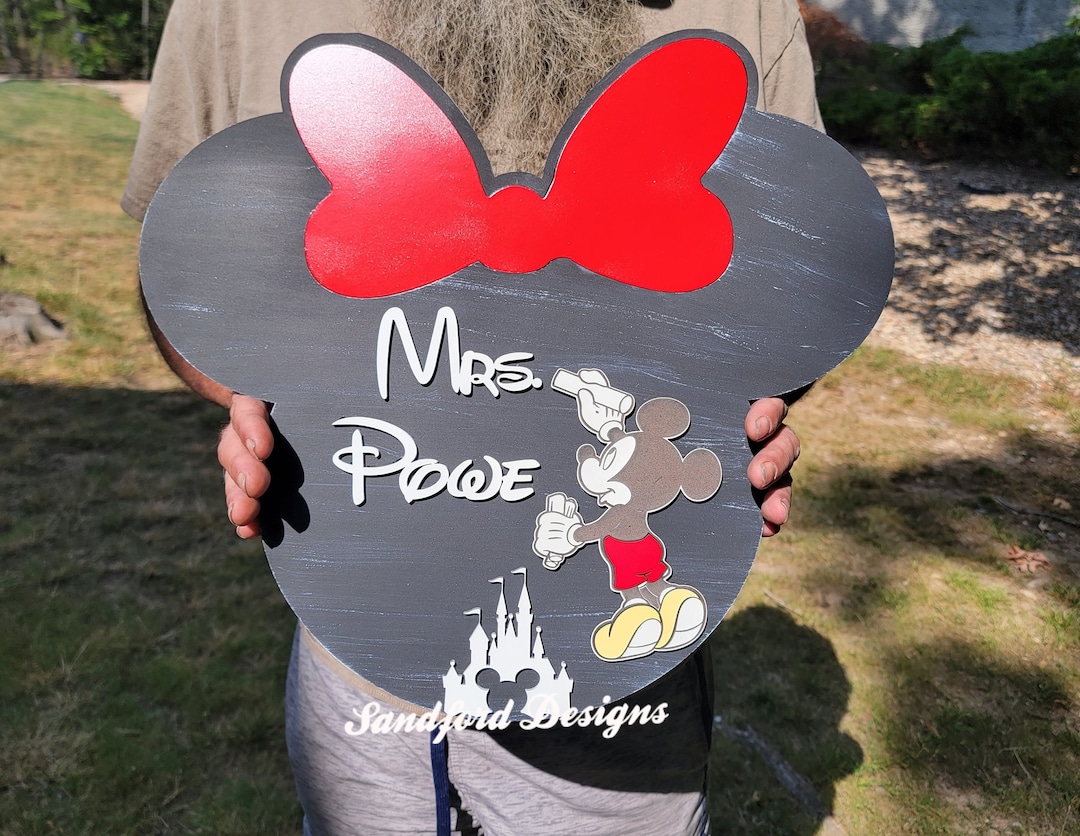 Minnie Mouse Chalkboard Teacher 3d Wood Sign, Custom Mickey Teacher ...