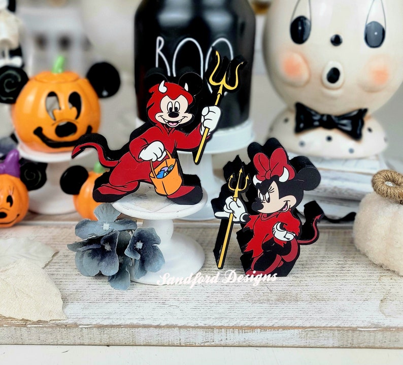 Mickey and Minnie Devil Tiered Tray Decorations - Disney Halloween Wood ...