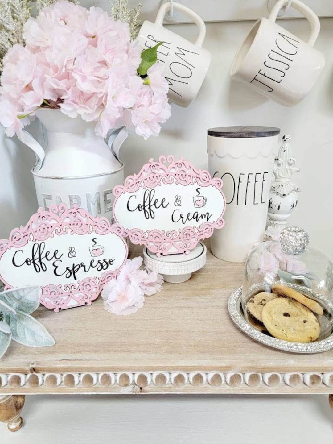 Farmhouse Pink Coffee Bar Tray Decor Coffee Table Decor Shabby Chic ...