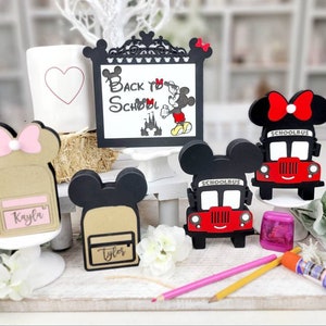 Mickey and Minnie School Bus Wood Signs - Back to School Tiered Tray ...