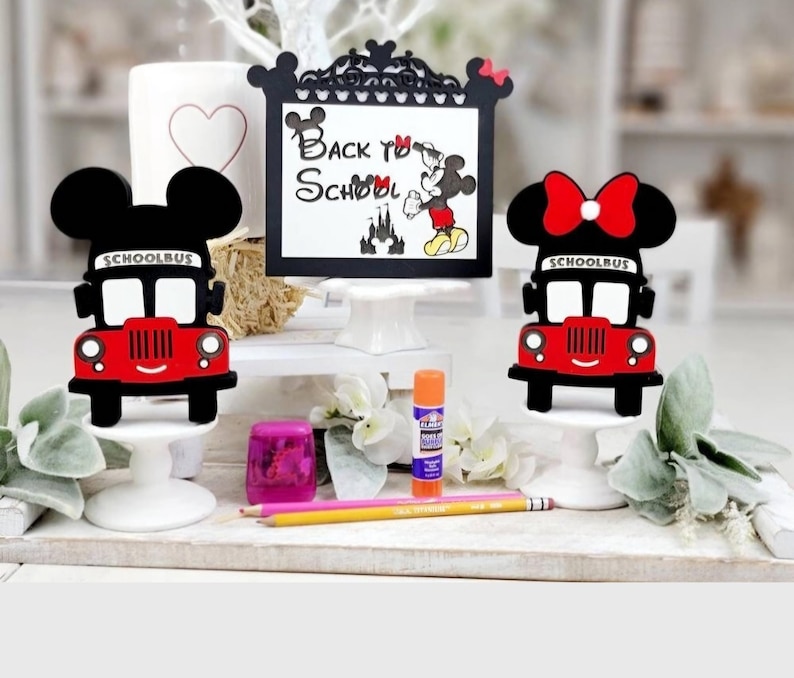 Mickey and Minnie School Bus Wood Sign – Disney Teacher Gift, Tiered ...
