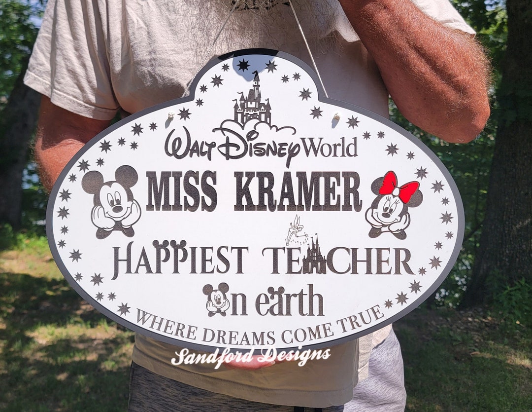 Happiest Teacher on Earth Personalized Sign, Mickey and Minnie ...