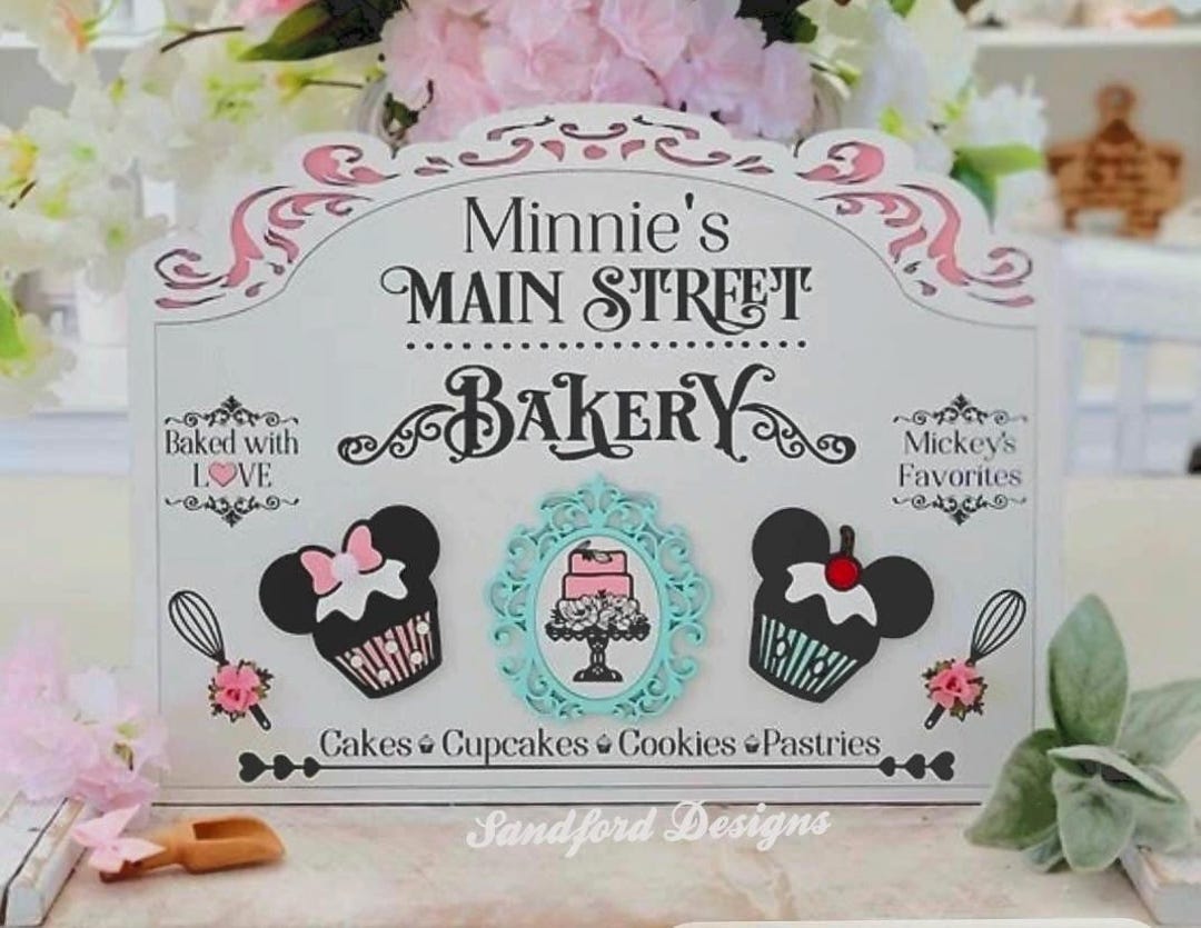 Minnie Mouse Main Street Bakery Sign, Disney Farmhouse Wall Art, 3d ...