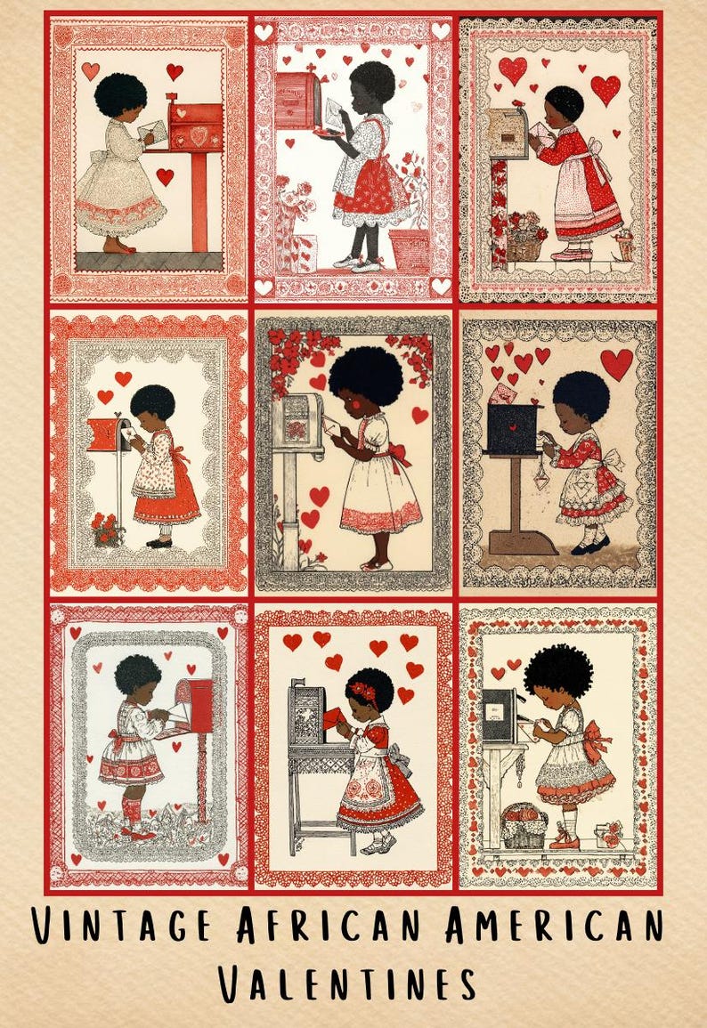 Vintage African American Valentines Clipart Retro Valentine Art Black ...