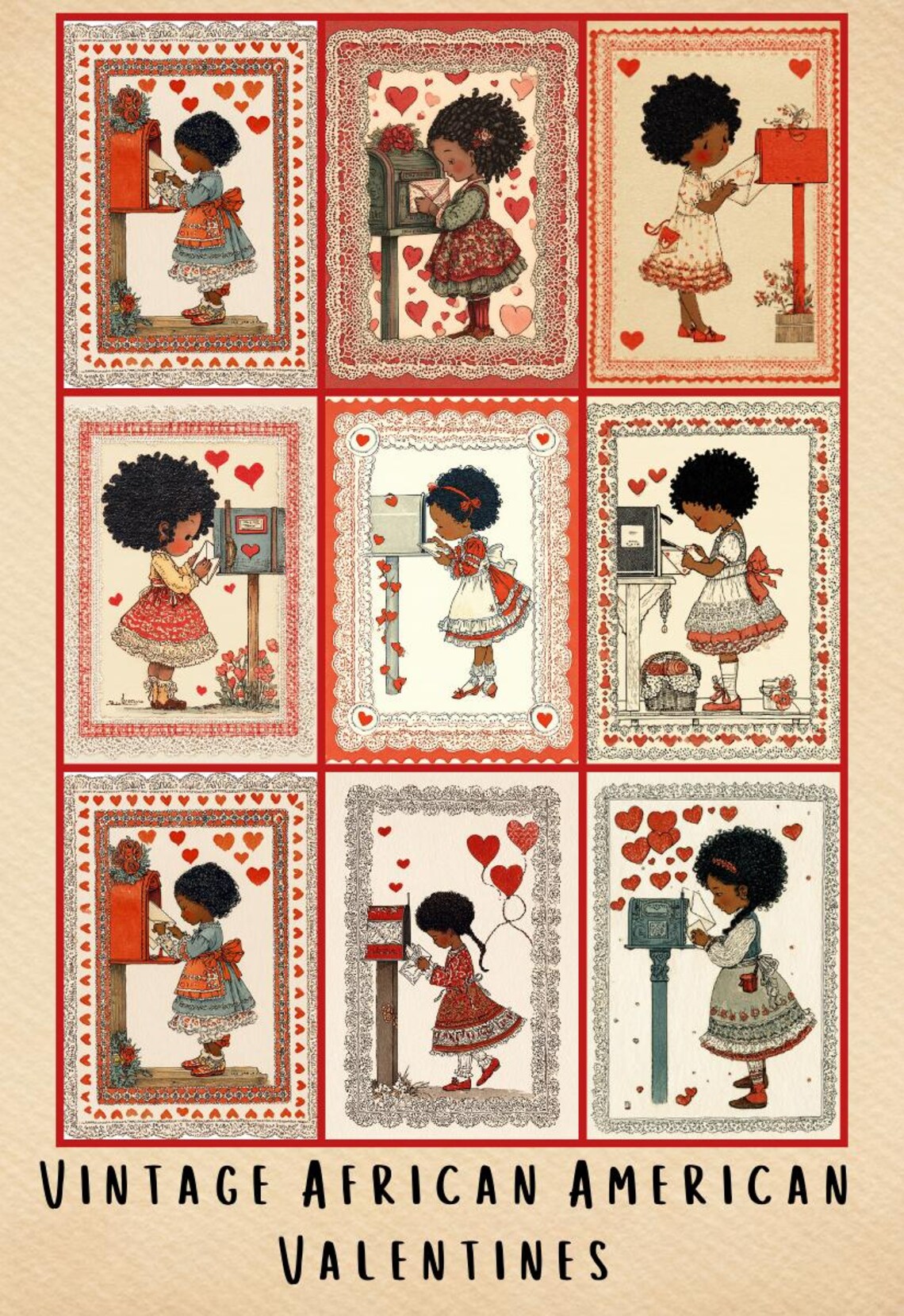Vintage African American Valentines Clipart Retro Valentine Art Black ...