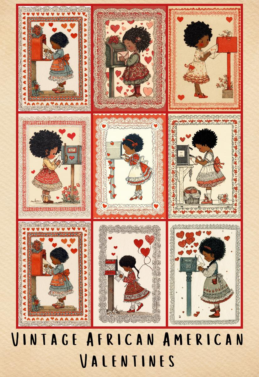 Vintage African American Valentines Clipart Retro Valentine Art Black ...
