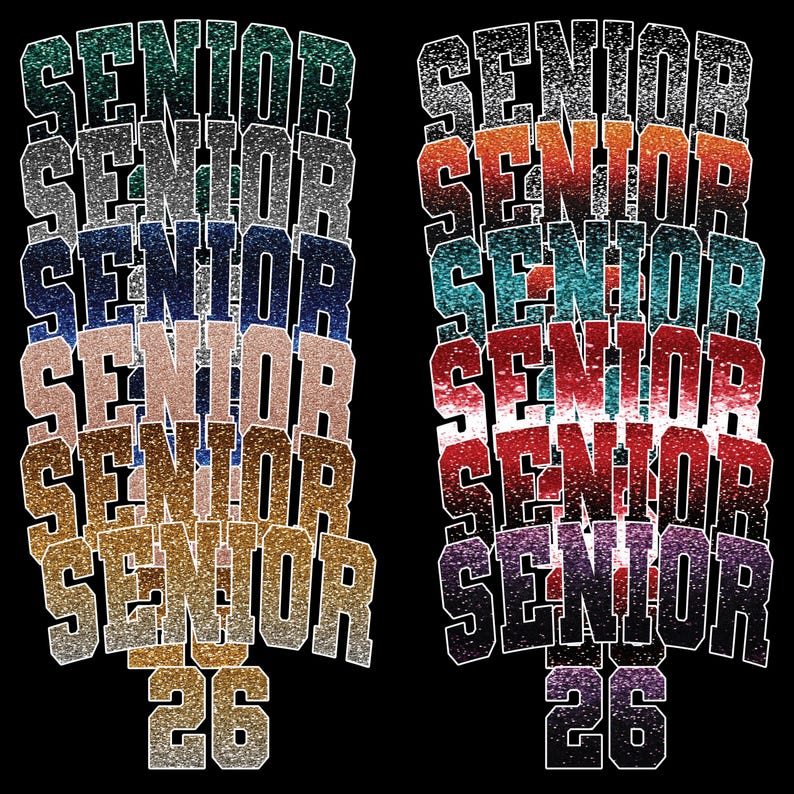 Senior 26 Glitter Ombre PNG - 12 Color Combinations - for Sublimation ...