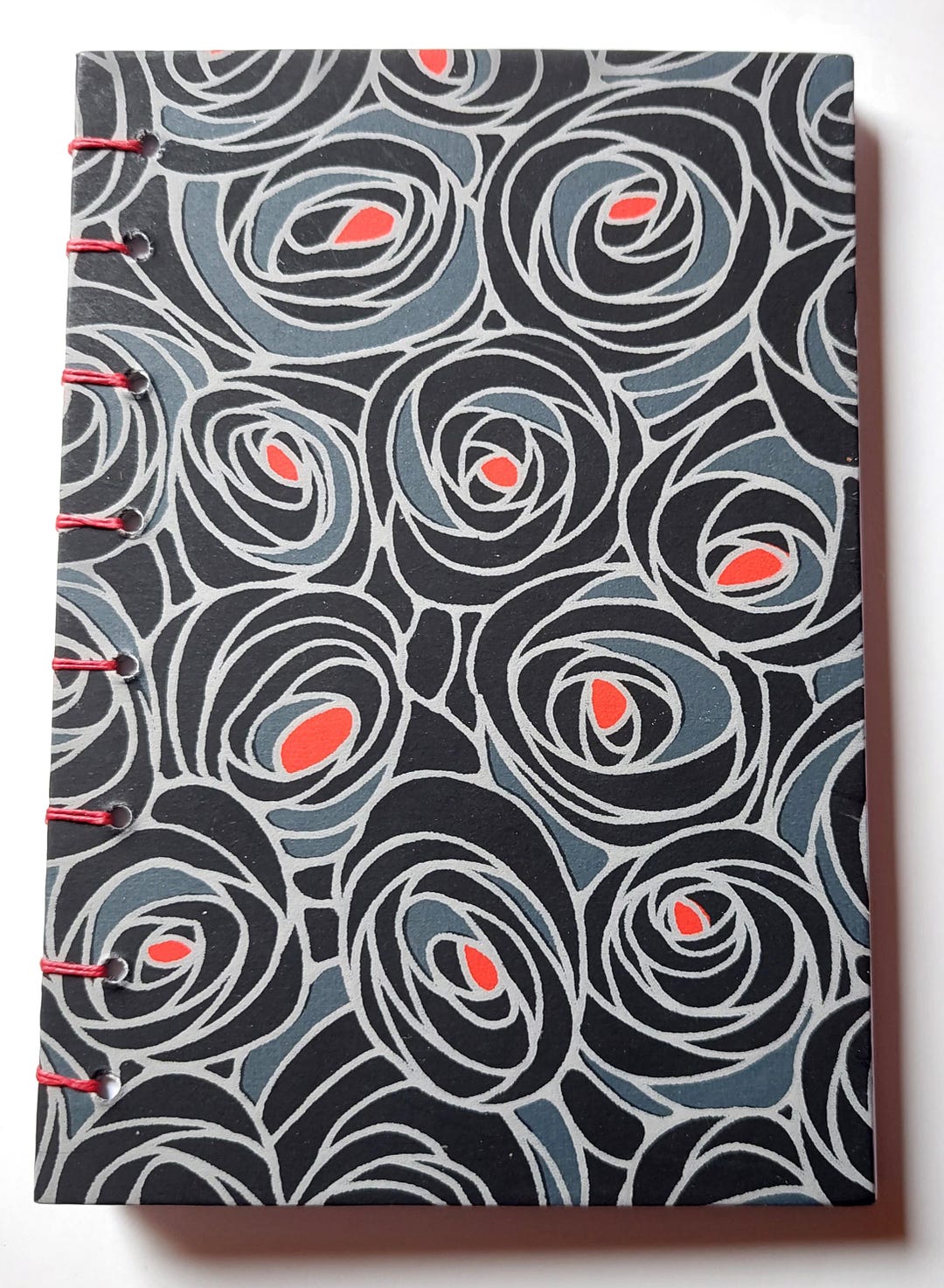 A5 Notebook, Traditional Japanese Washi Paper, Black and Red Roses ...