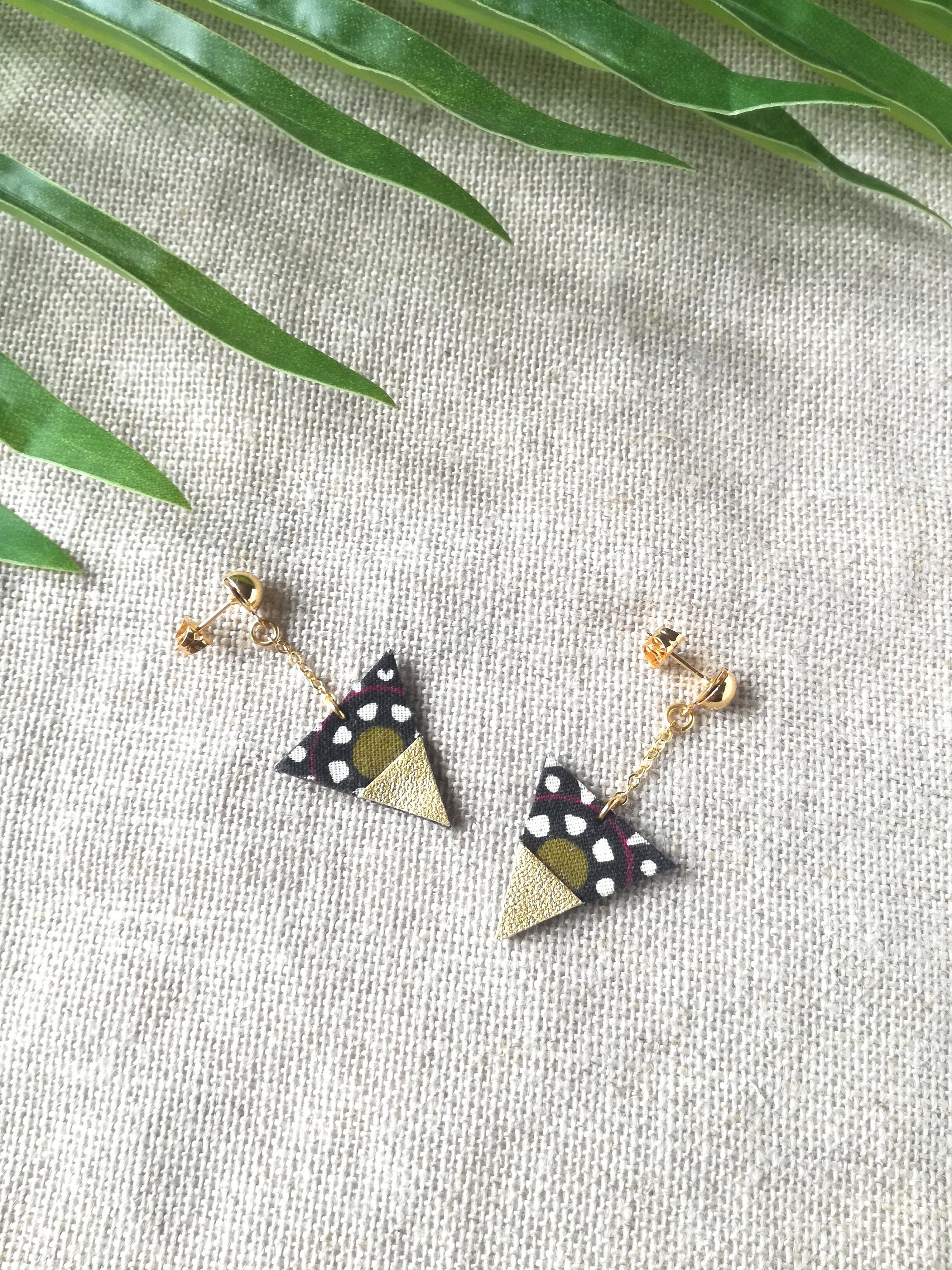 Graphic Triangle Earrings With Gold Plated Chain African Prints Fabric ...