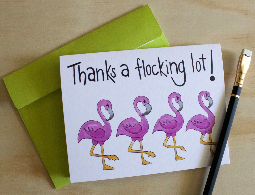 Thanks a Flocking Lot, Thank You Card, Pun Card, Flamingo, A2 Card ...