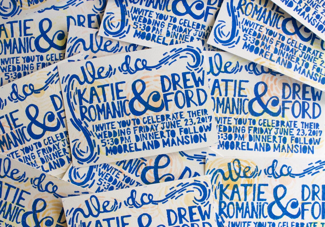 Handmade Wedding Invitations Linocut Invitations Linoleum | Etsy