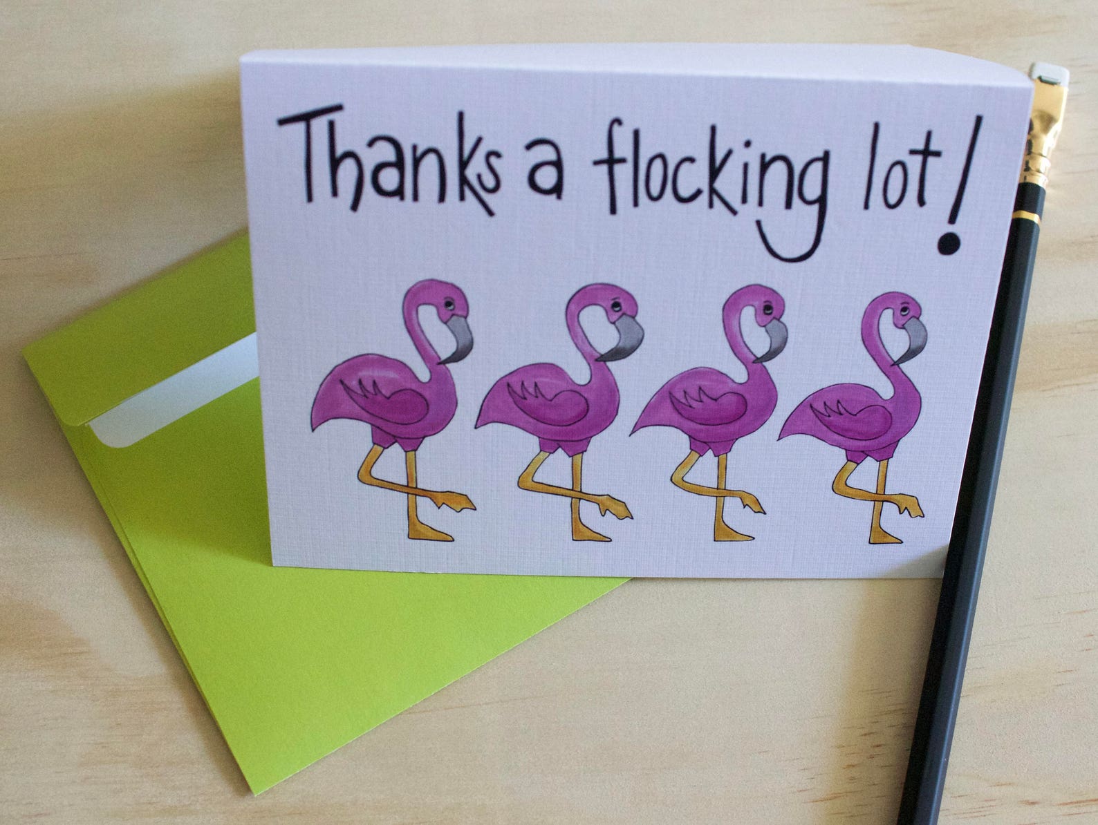 Thanks a Flocking Lot, Thank You Card, Pun Card, Flamingo, A2 Card ...