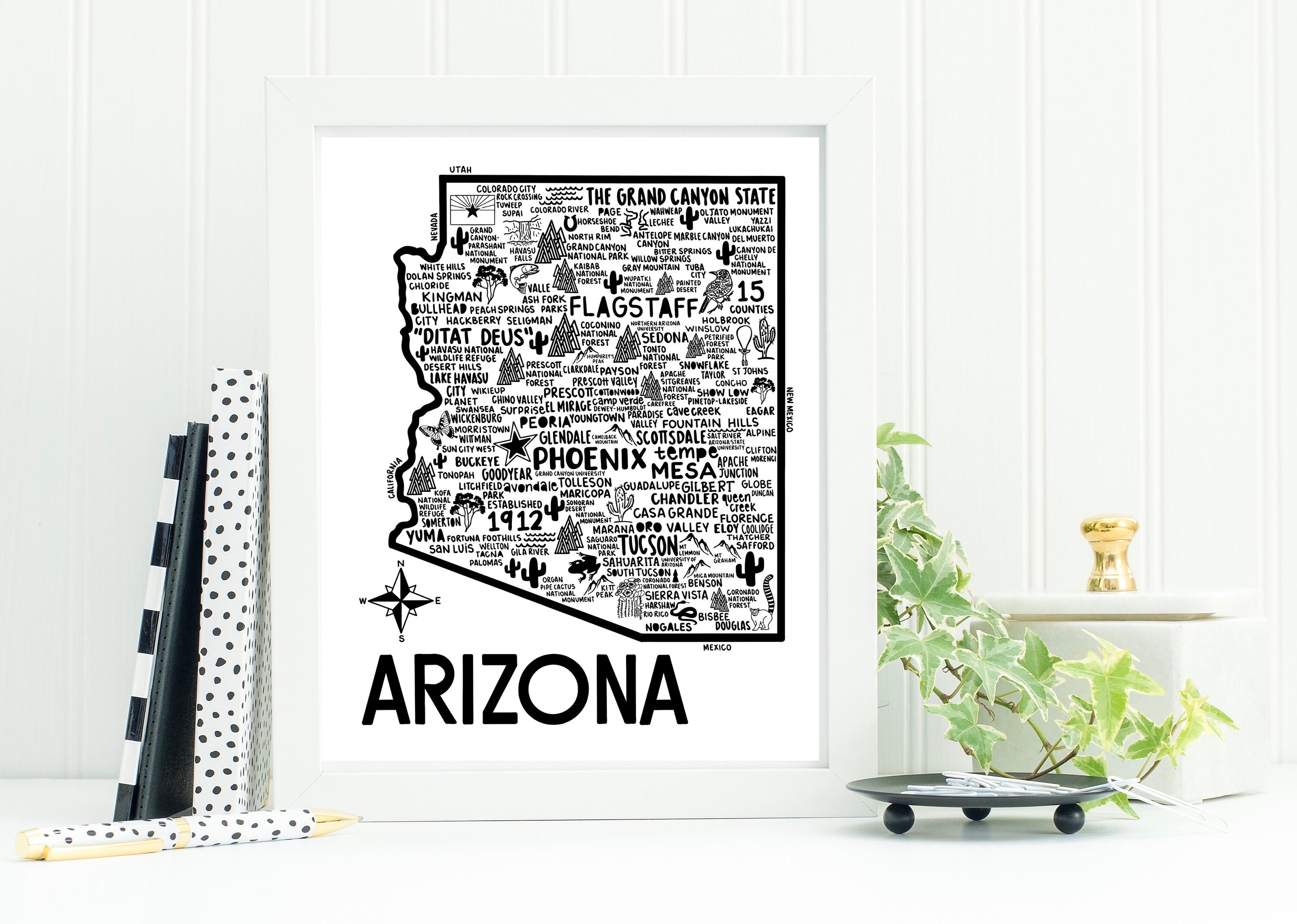 Arizona Map Print - Etsy