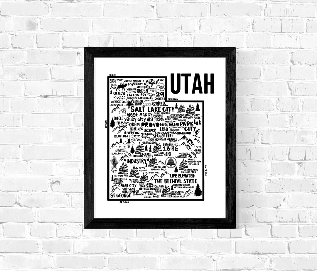 Utah Map Print Wall Art - Etsy