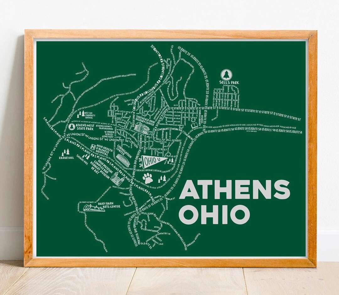 Athens Ohio Map Print - Etsy