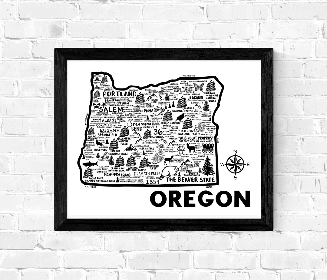 Oregon Map Print Wall Art - Etsy