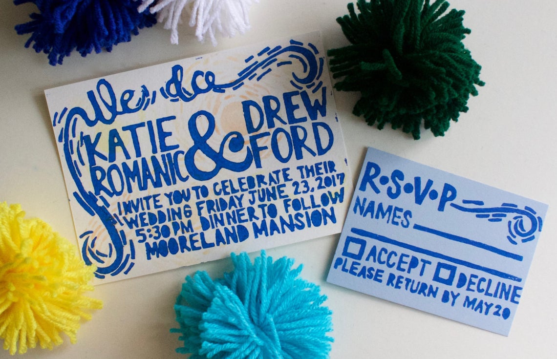 Handmade Wedding Invitations Linocut Invitations Linoleum | Etsy