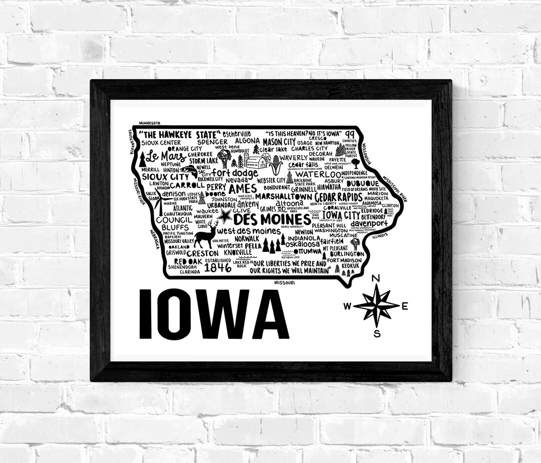 Iowa Map Print - Etsy