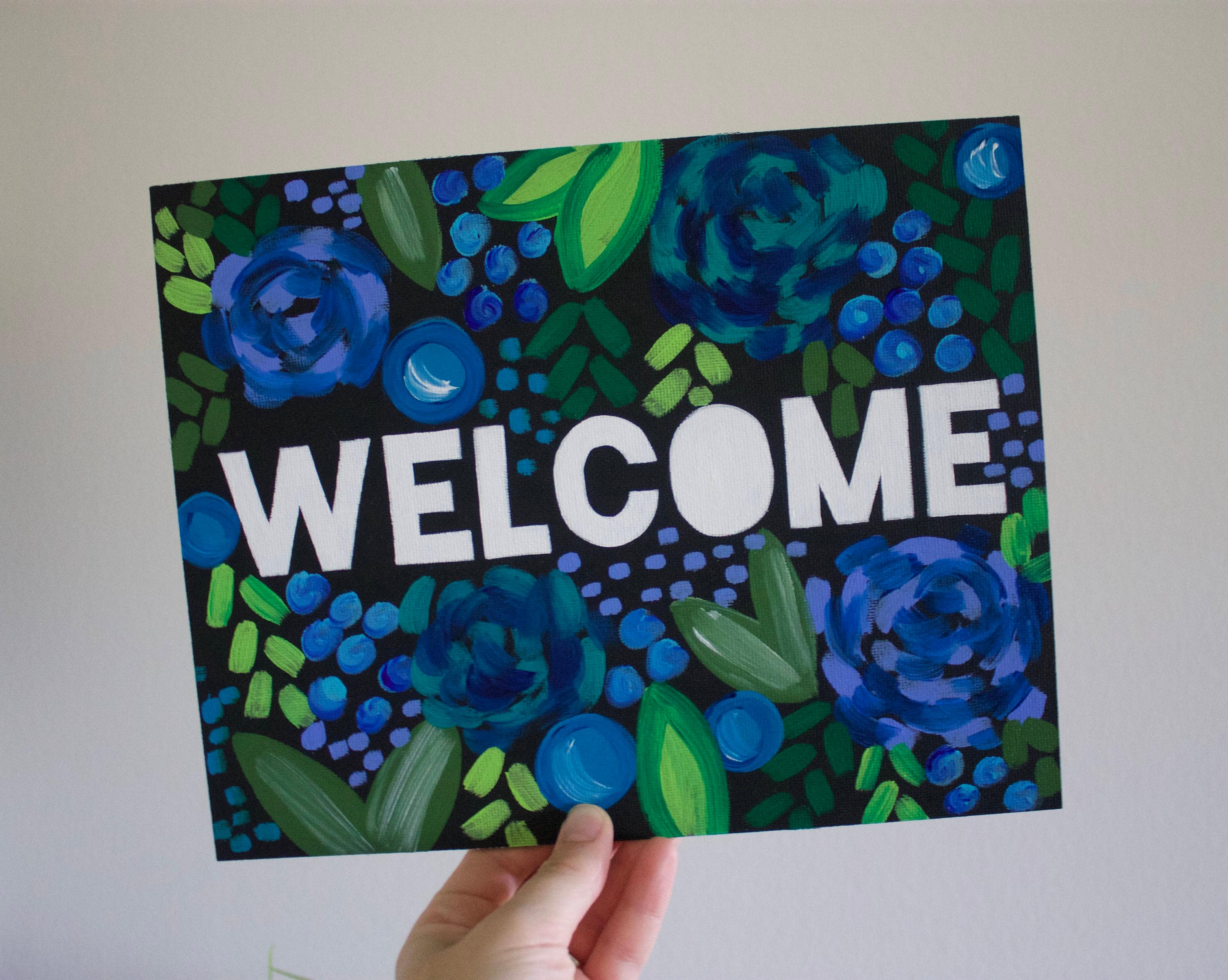 Welcome Entryway Art Boho Art Floral Art Welcome Painting - Etsy