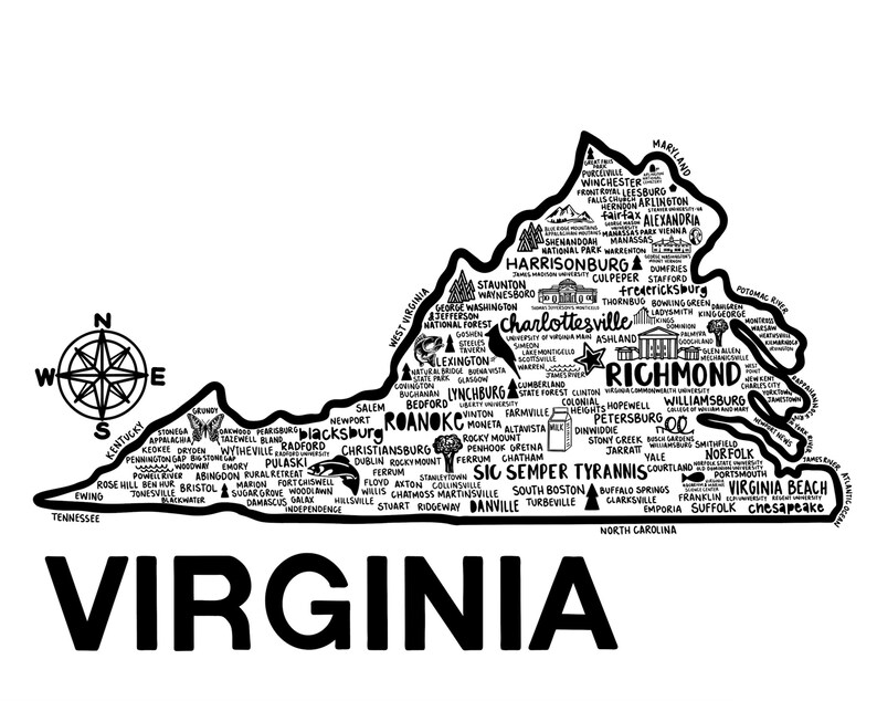 Virginia Map Print Wall Art | Etsy