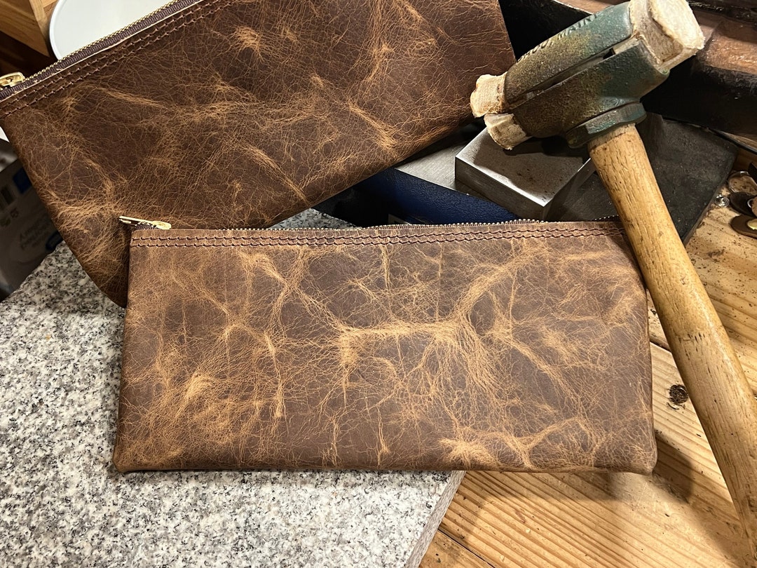 Leather Utility Bag Wth Zipper - Handmade Accessory Storage Pouch ...