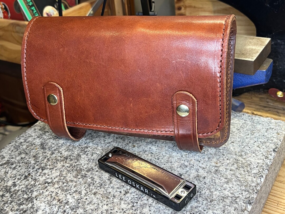 Leather Harmonica Case, Deluxe Harmonica Holder for Storage, Amish Handmade Harmonica Holster ...