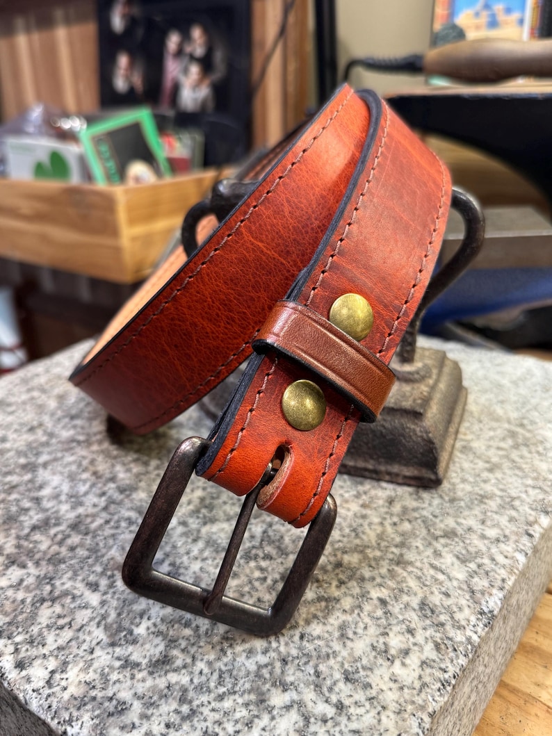 Ox Blood Leather Belt, Red Bison Luxe Dress Belt, Amish Handmade Full ...