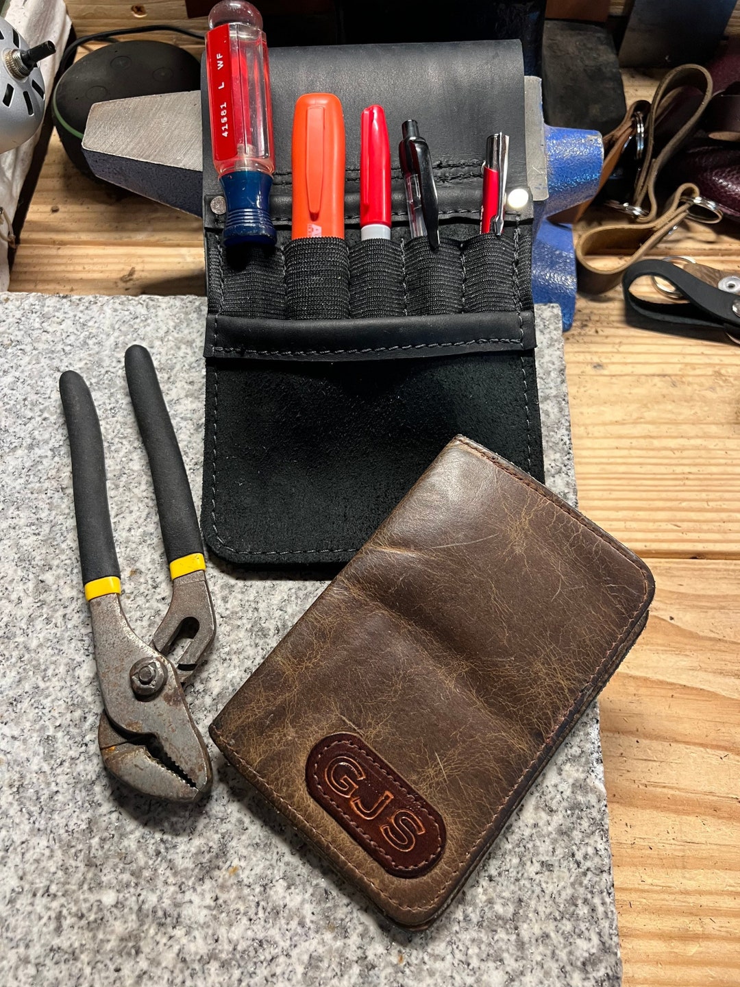 Leather Pencil Protector for Belt / Tool Caddy - Handmade Pen Holder ...
