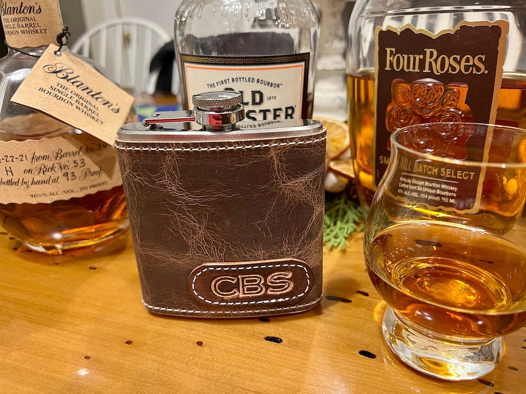 Deluxe Flask With Buffalo Leather for Bourbon Lovers - Personalized ...
