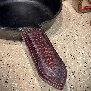 Leather Handle Cover for Cast Iron Skillet, Handmade Full Grain Leather ...