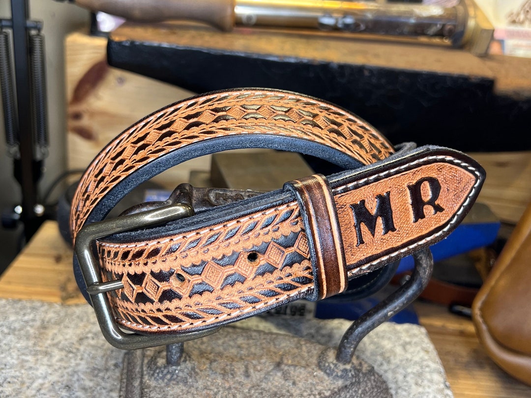 Leather Belt Initials on Tip Customized Embossed 1.5" Width Removable ...