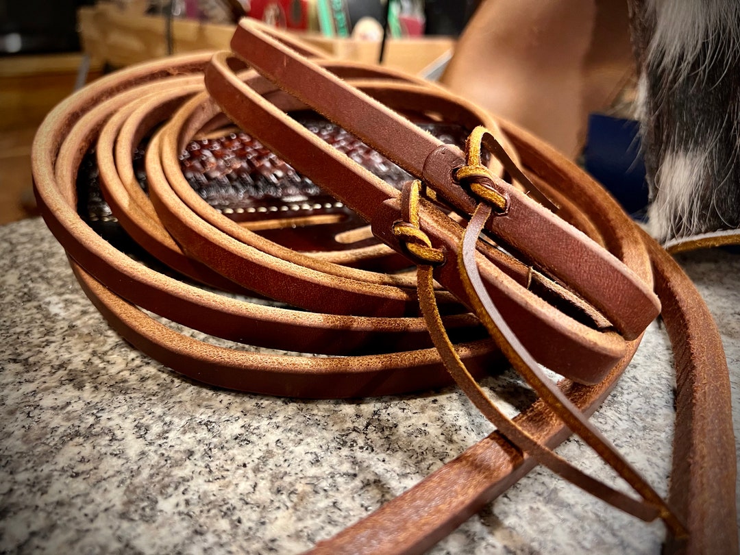 New World Harness Leather Split Reins With Weighted Ends - Heavy Full ...