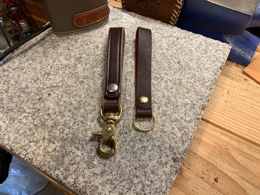 6” Leather Key Chain - Ring or Solid Brass Clip - Amish Handmade ...