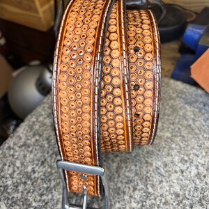 Honeycomb Tooled Leather Belt, Custom Beekeeper Hand Tooling, Full ...