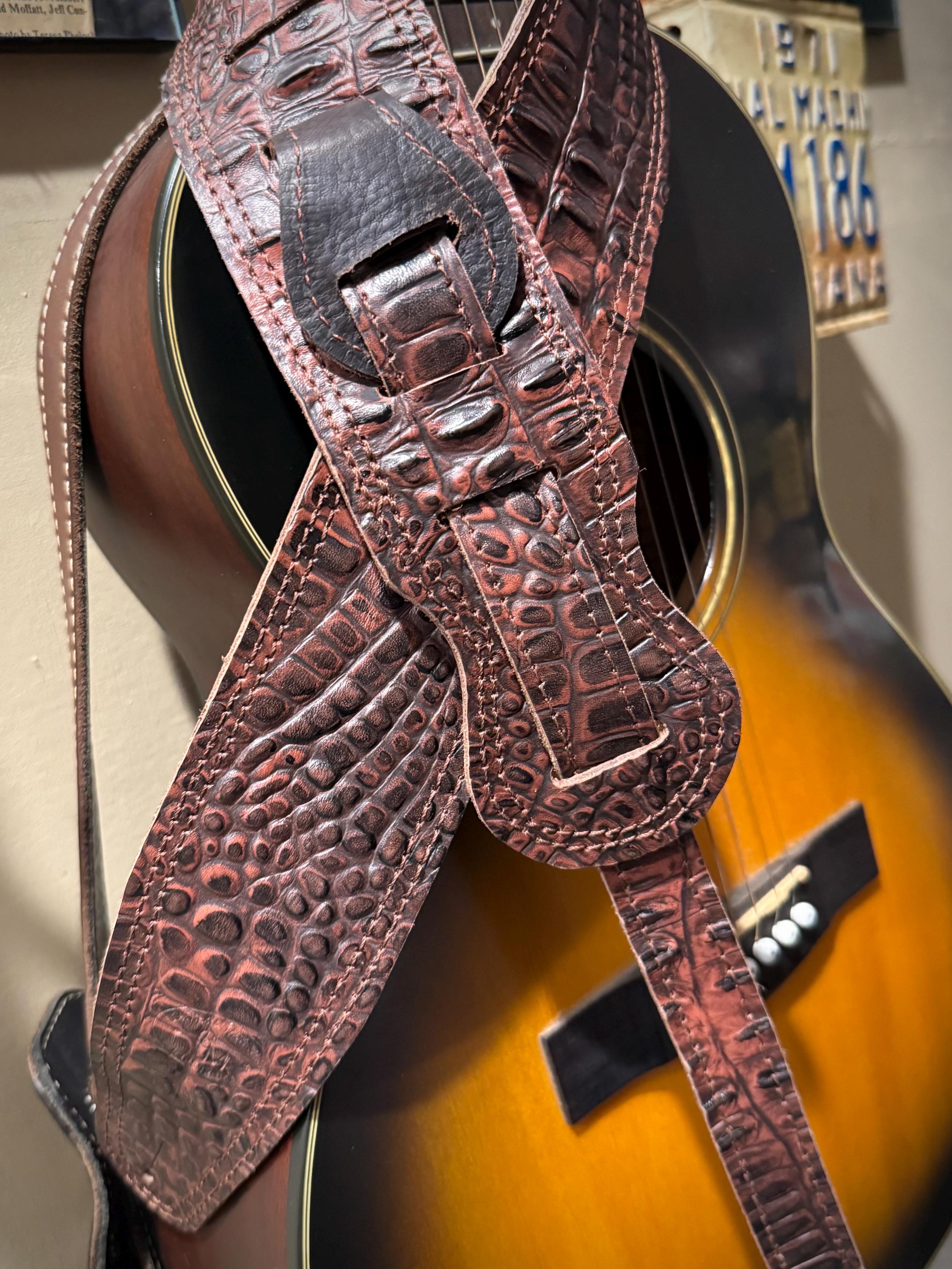 Alligator Guitar Strap, Full Grain Leather, Handmade Deluxe, Made in ...