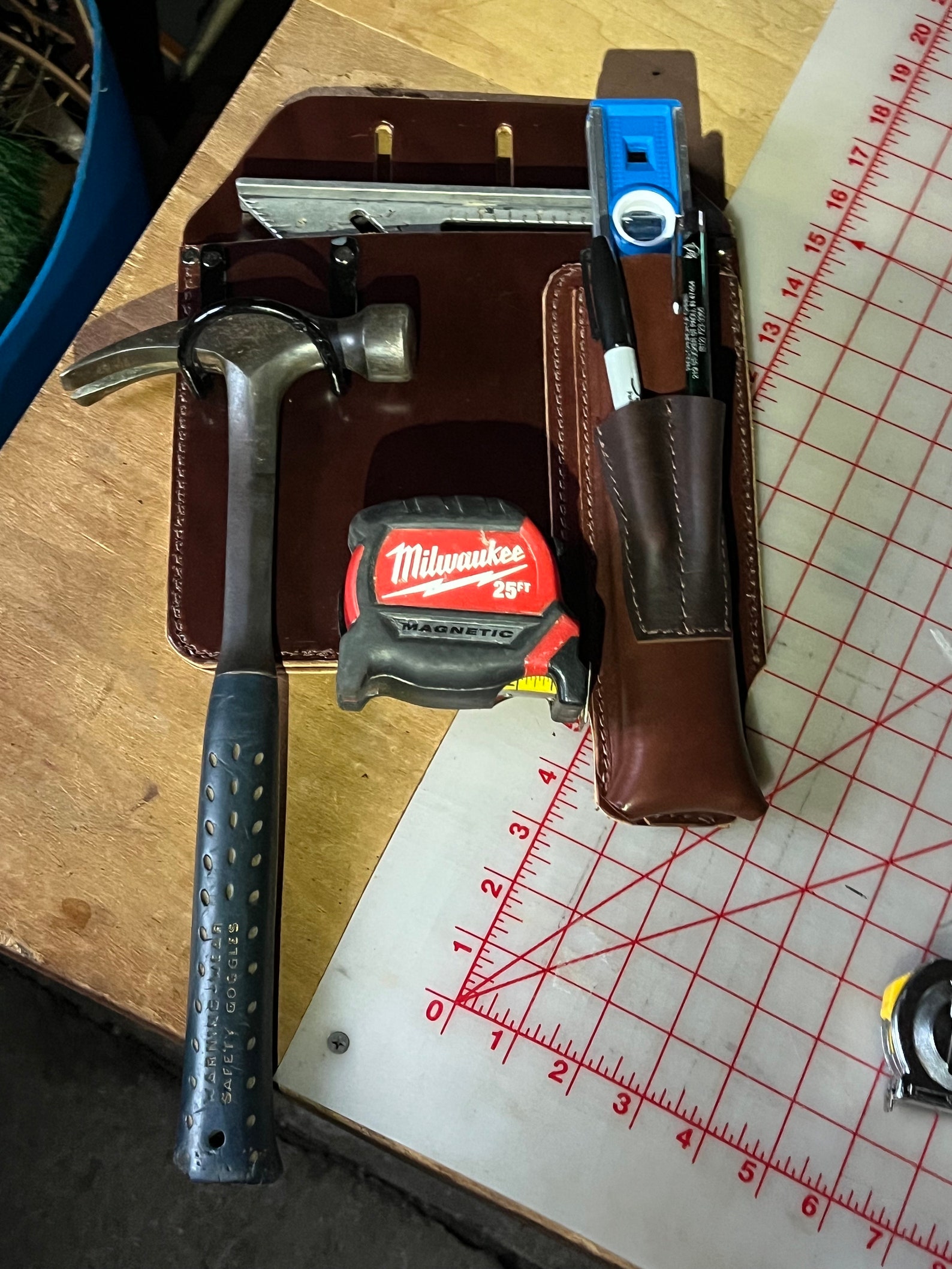Builders Leather Tool Pouch / Carpenter Utility Tool Caddy - Full Grain ...