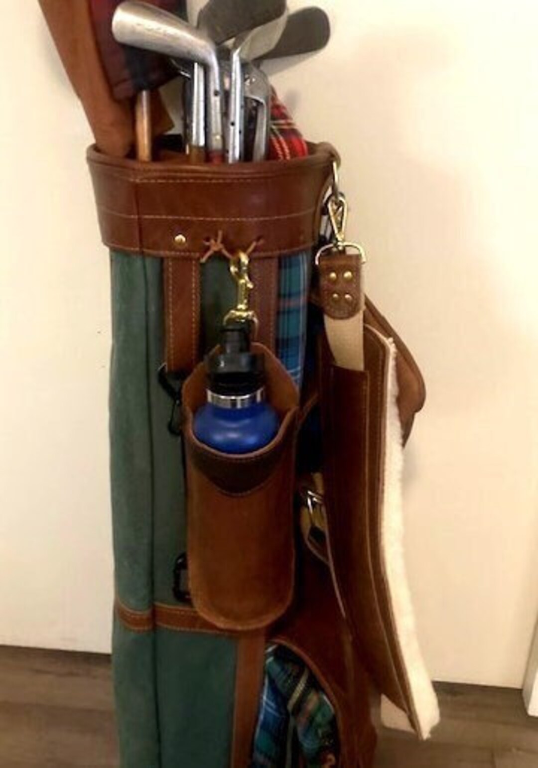 Golf Bag Leather Bottle Holder With Clip - Handmade Golfer Gift - Brown ...