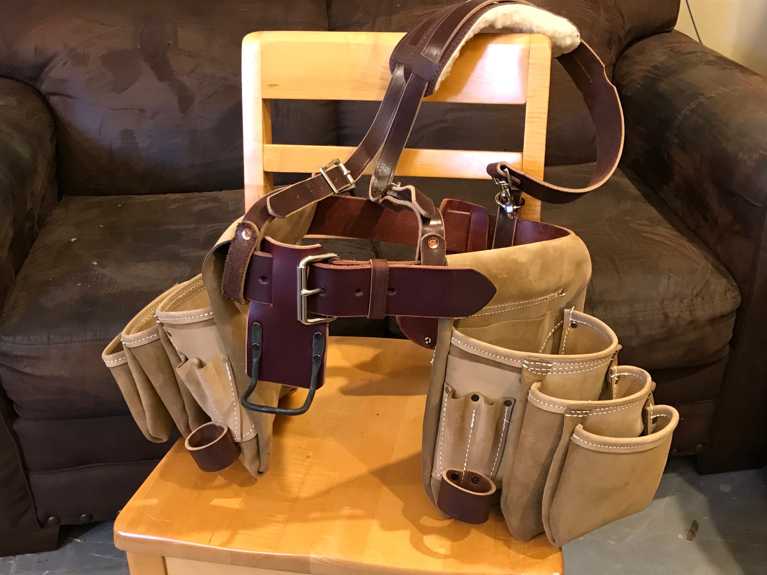 Waterproof Leather Tool Belt With Suspenders