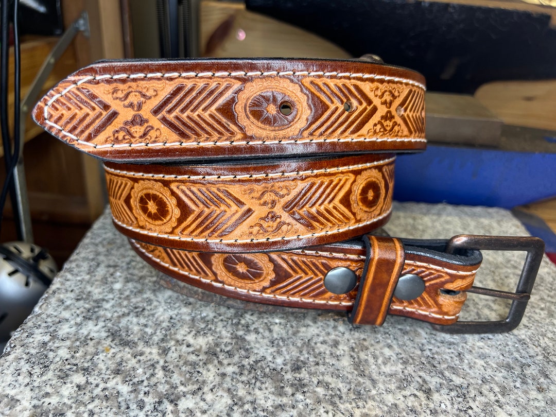 Custom Embossed Leather Belt, Amish Handmade Full Grain Leather, Dress ...
