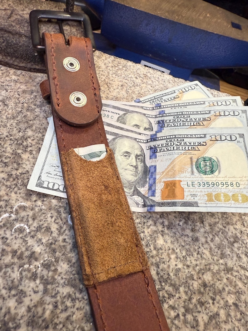 Leather Money Belt, Secure Cash Travel, Handmade Buffalo Full Grain ...
