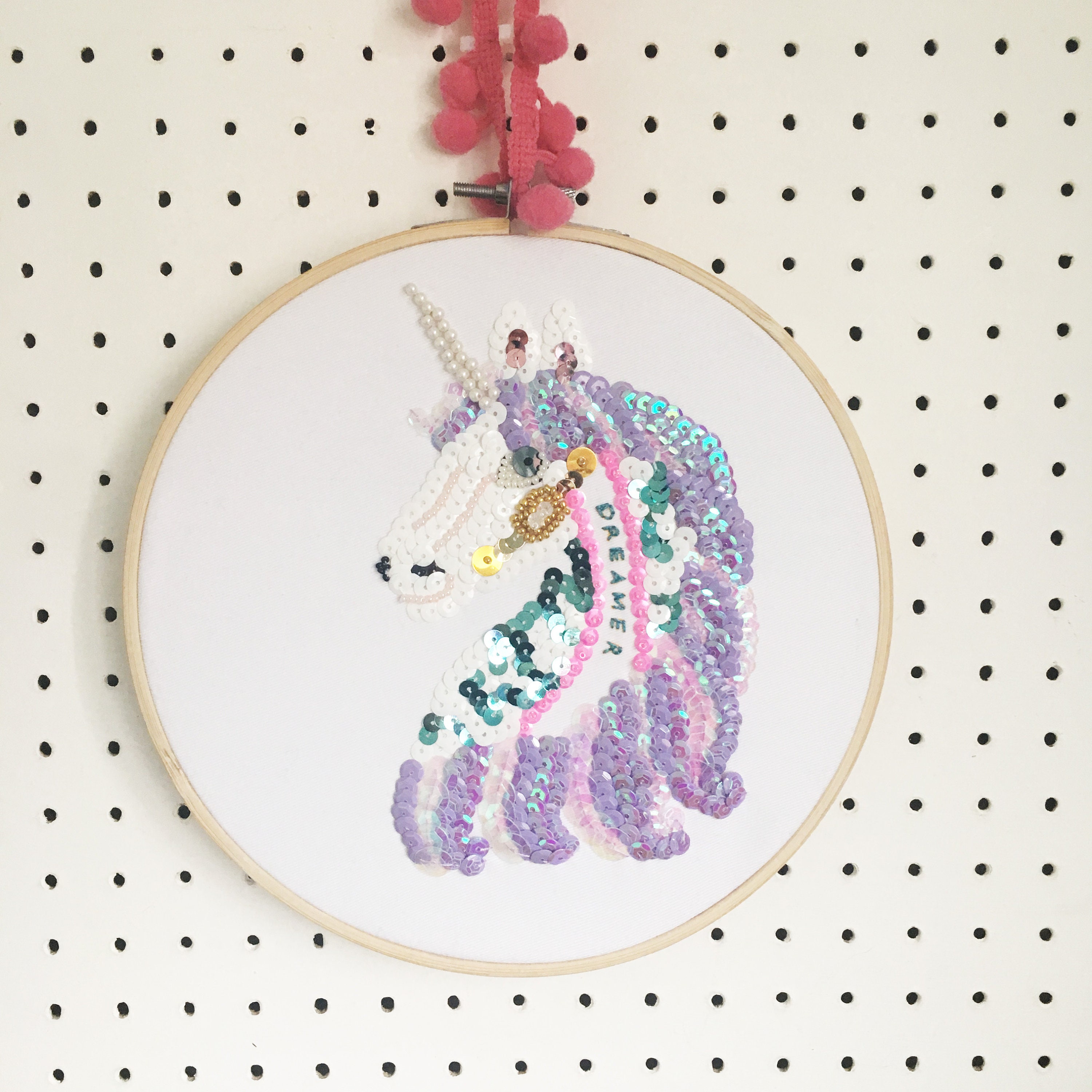 Unicorn Embroidery Hoop Wall Art, Embellished Sequin Art, Kitsch, Wall ...