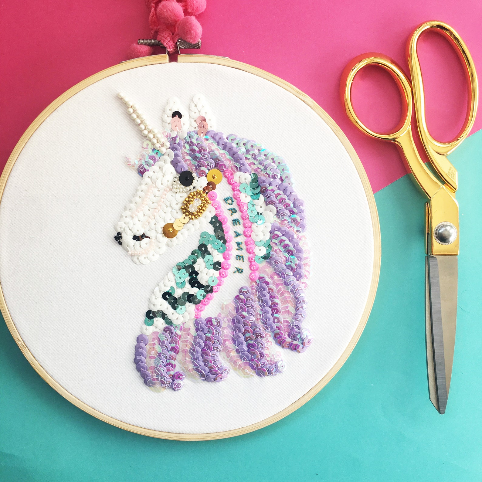 Unicorn Embroidery Hoop Wall Art, Embellished Sequin Art, Kitsch, Wall ...