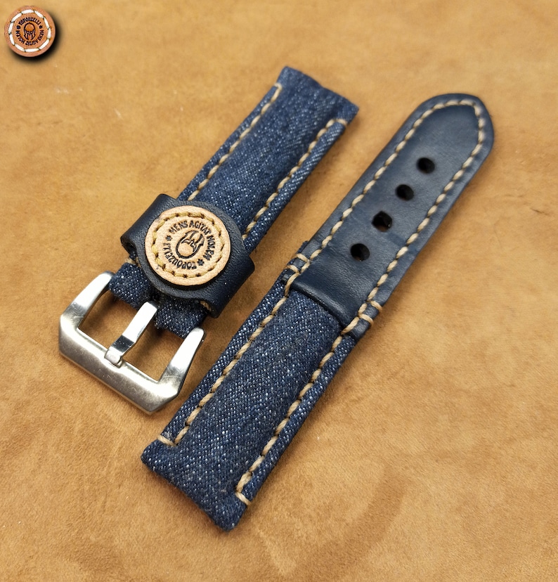Watch Strap Band Leather/denim 24mm Combo - Etsy