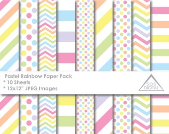 Rainbow Glitter Papers, Rainbow Polkadots, Rainbow Chevron, Rainbow ...