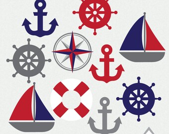 Nautical Clipart PNG Sailboat Anchor Beach Boat Wedding | Etsy