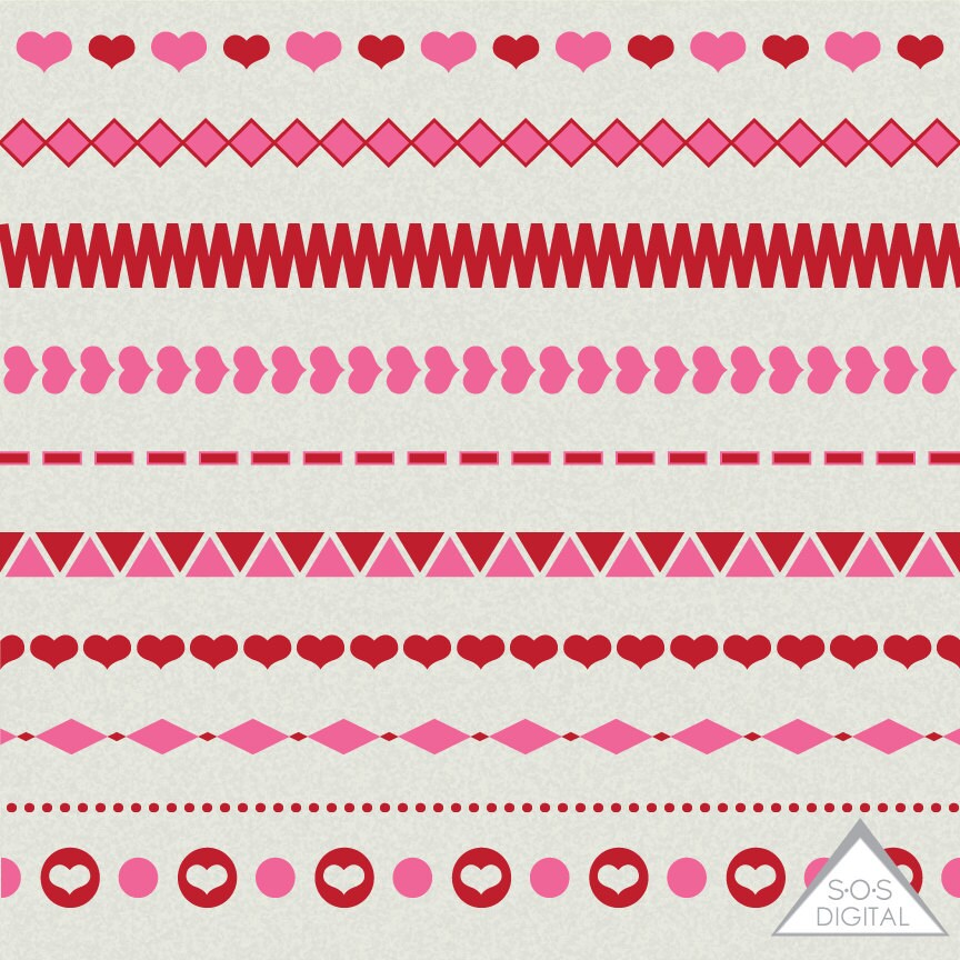 Valentine's Borders, Valentine Borders, Red, Pink, Heart Borders, 12 ...