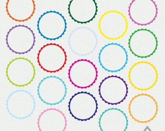 Round Scalloped Labels and Frames Clipart Rainbow Scalloped - Etsy