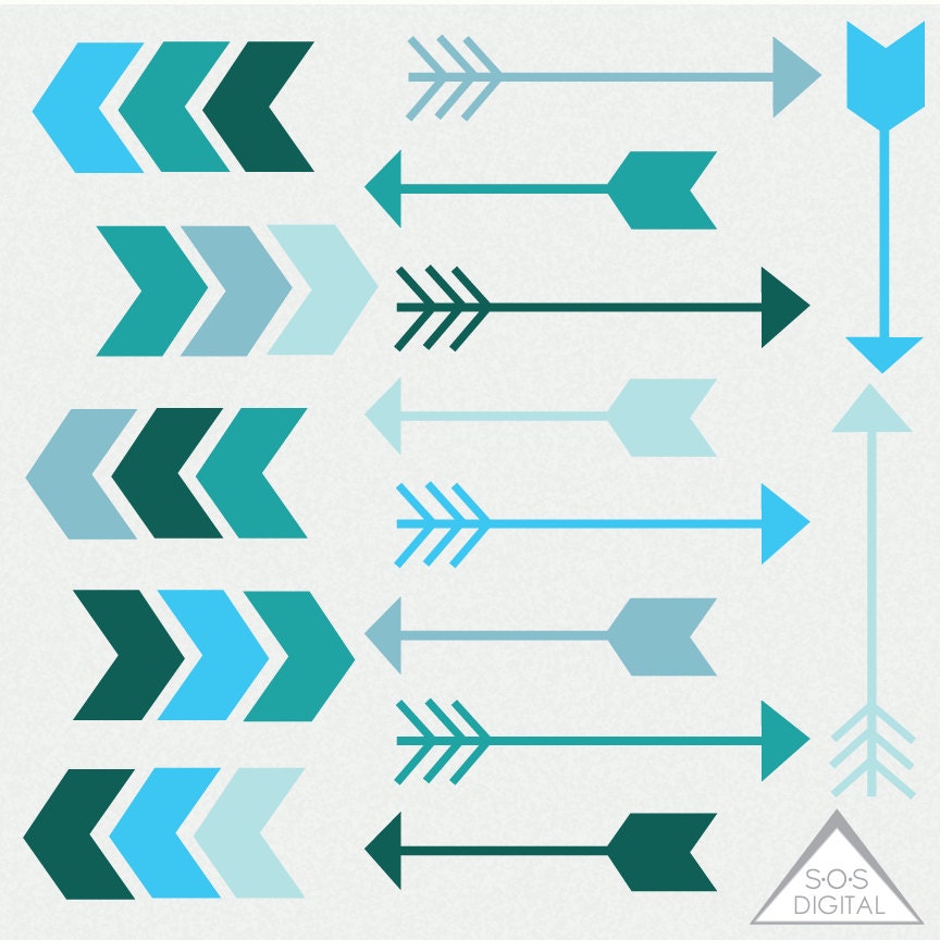 Teal Arrow Clipart, Blue Arrows, Clipart Arrows, Digital Arrows ...
